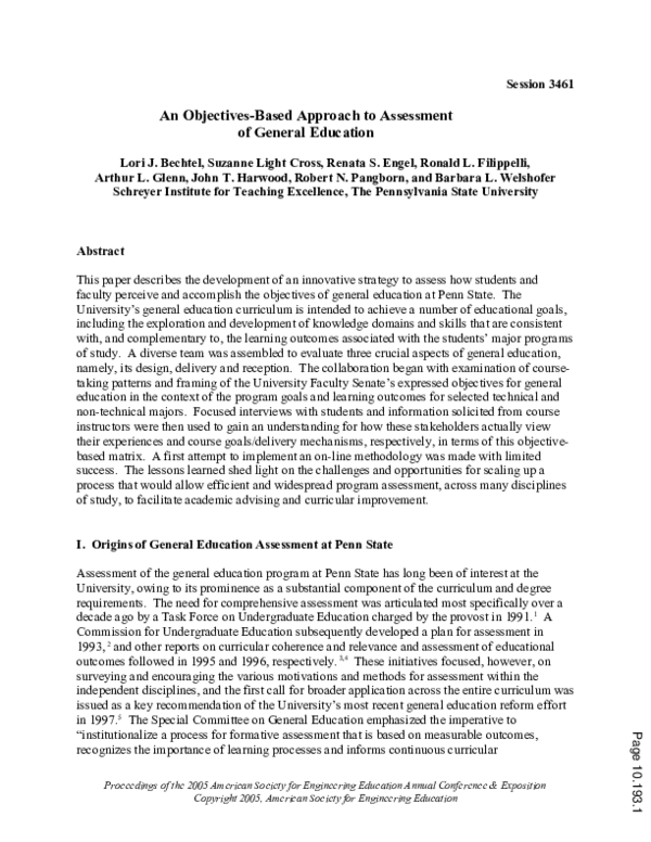 (PDF) An Objectives Based Approach To Assessment Of General Education