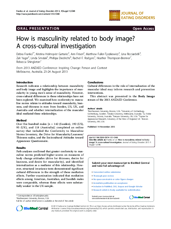 (PDF) How is masculinity related to body image? A cross-cultural ...