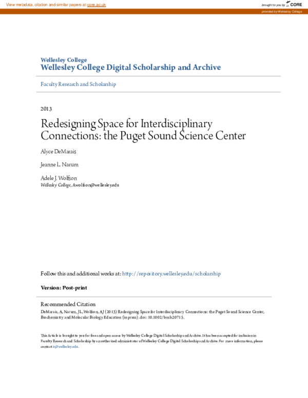 (PDF) Redesigning space for interdisciplinary connections: The Puget ...