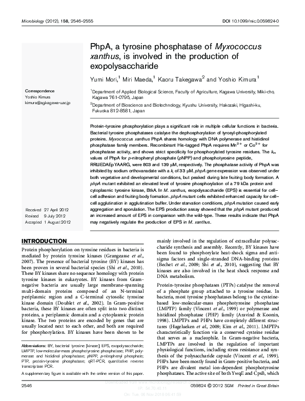 (PDF) PhpA, a tyrosine phosphatase of Myxococcus xanthus, is involved ...