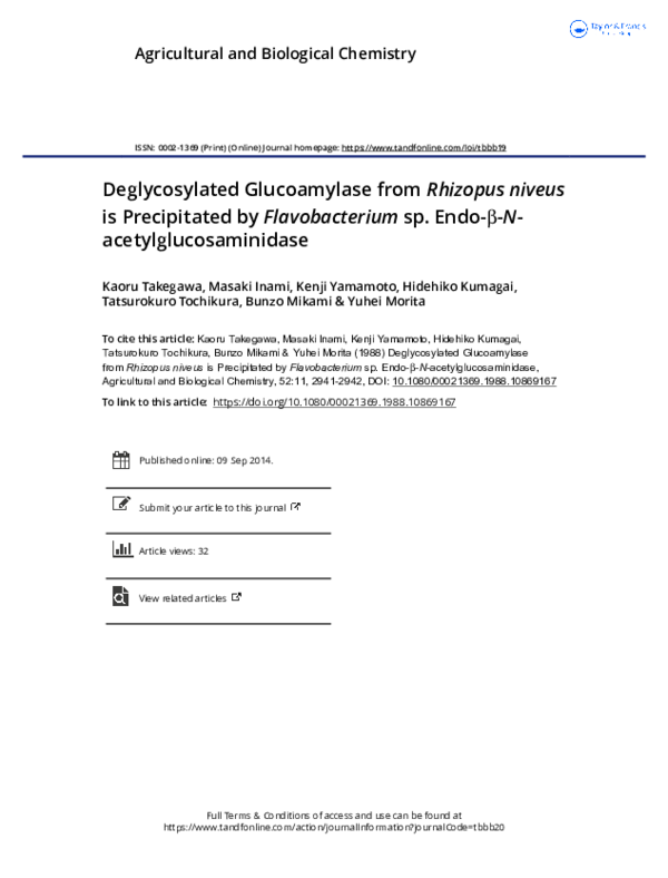 (PDF) Deglycosylated Glucoamylase fromRhizopus niveusis Precipitated ...