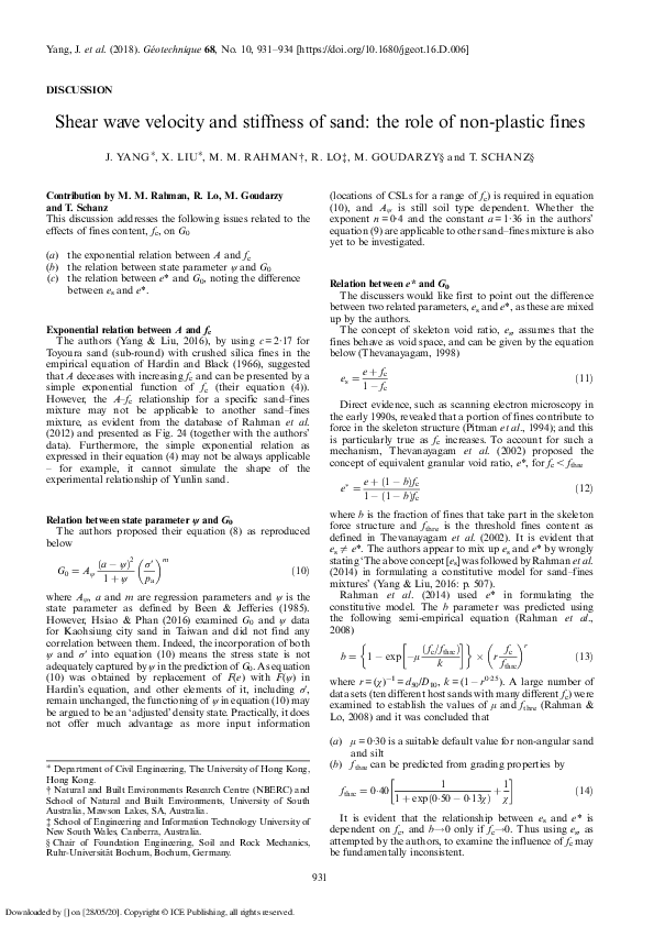 (PDF) Shear wave velocity and stiffness of sand: the role of non-plastic fines | Meisam Goudarzy ...