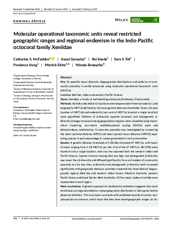 (PDF) Molecular operational taxonomic units reveal restricted ...