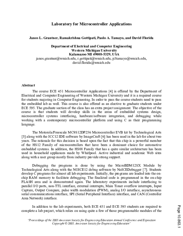 (PDF) Laboratory For Microcontroller Applications