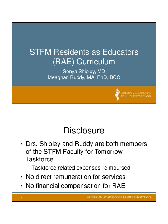 (PDF) STFM Residents as Educators (RAE) Curriculum