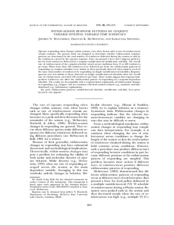(PDF) Within-session Response Patterns On Conjoint Variable-interval ... (PDF) Within-session Response Patterns On Conjoint Variable-interval ...
