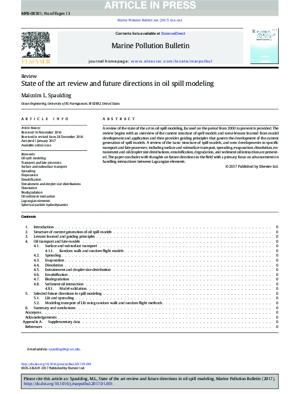 (PDF) State of the art review and future directions in oil spill modeling