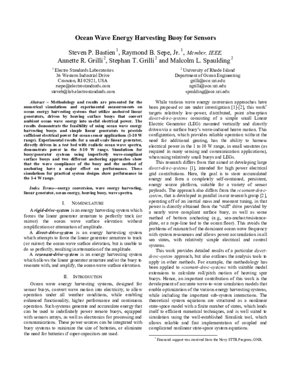 (PDF) Ocean wave energy harvesting buoy for sensors | Malcolm Spaulding ...
