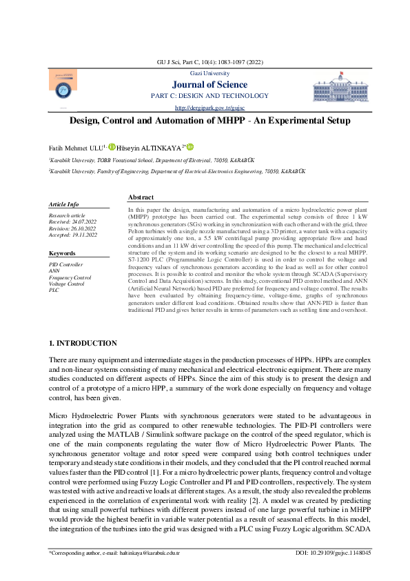 (PDF) Design, Control and Automation of MHPP - An Experimental Setup