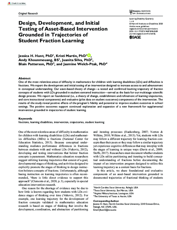 (PDF) Design, Development, and Initial Testing of Asset-Based ...