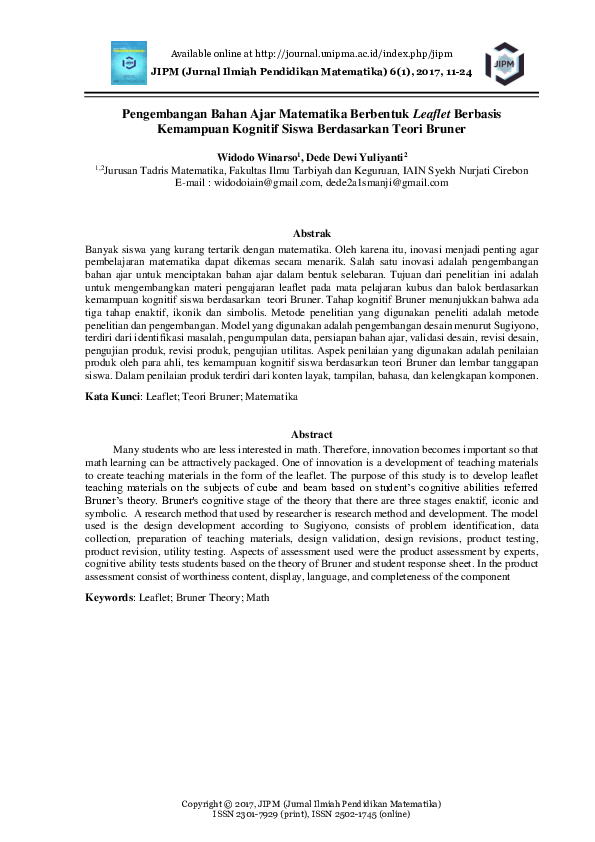 (PDF) Pengembangan Bahan Ajar Matematika Berbentuk Leaflet Berbasis Kemampuan Kognitif Siswa ...