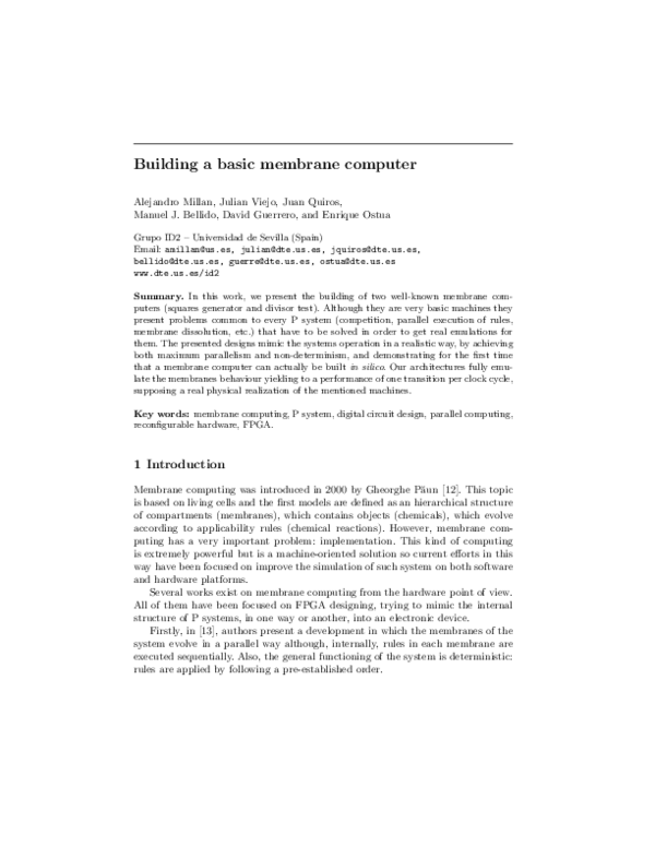(PDF) Building a basic membrane computer