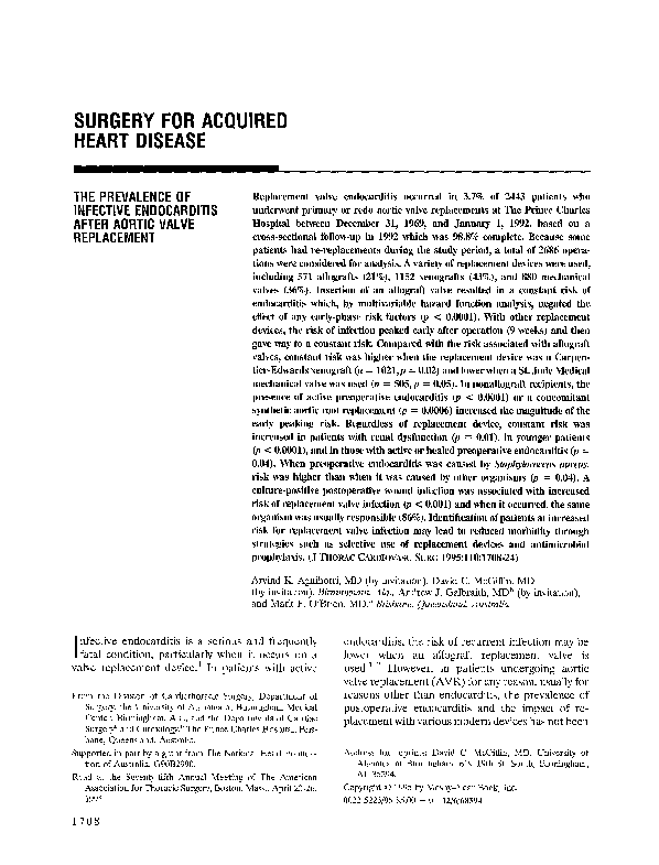 (PDF) The prevalence of infective endocarditis after aortic valve replacement