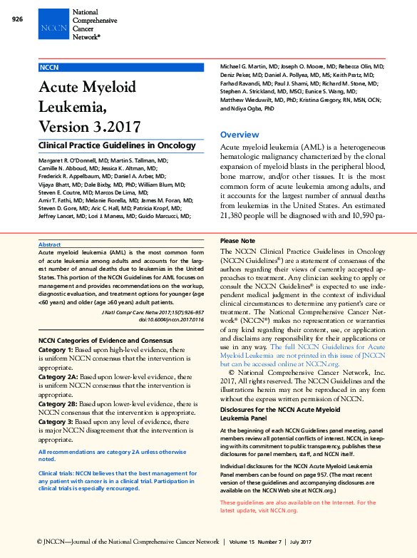(PDF) Acute Myeloid Leukemia, Version 3.2017, NCCN Clinical Practice Guidelines in Oncology ...