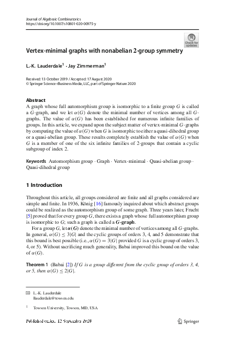 (PDF) Vertex-minimal graphs with nonabelian $${\mathbf{2}}$$-group symmetry