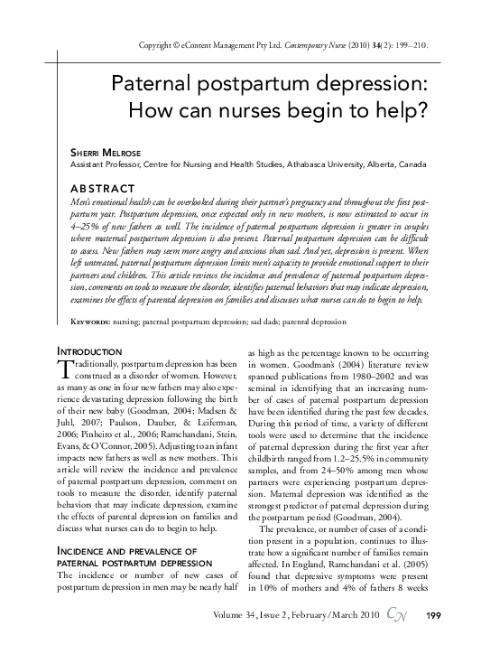 (PDF) Paternal postpartum depression: How can nurses help?