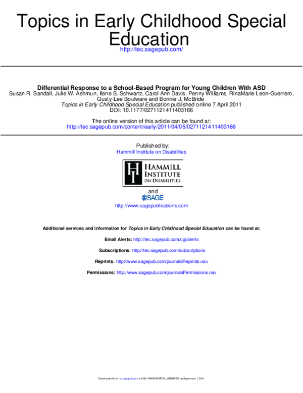 (PDF) Differential Response to a School-Based Program for Young Children With ASD