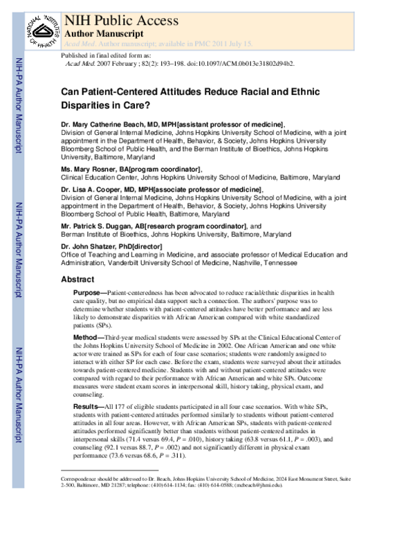 (PDF) Can Patient-Centered Attitudes Reduce Racial and Ethnic ...