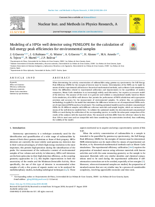 (PDF) Modeling of a HPGe well detector using PENELOPE for the calculation of full energy peak ...