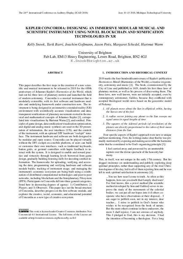 (PDF) Kepler Concordia: Designing an Immersive Modular Musical and ...