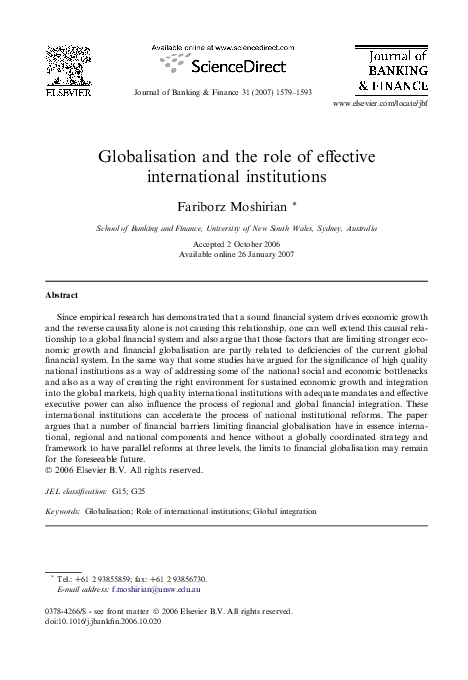 (PDF) Globalisation and the role of effective international institutions