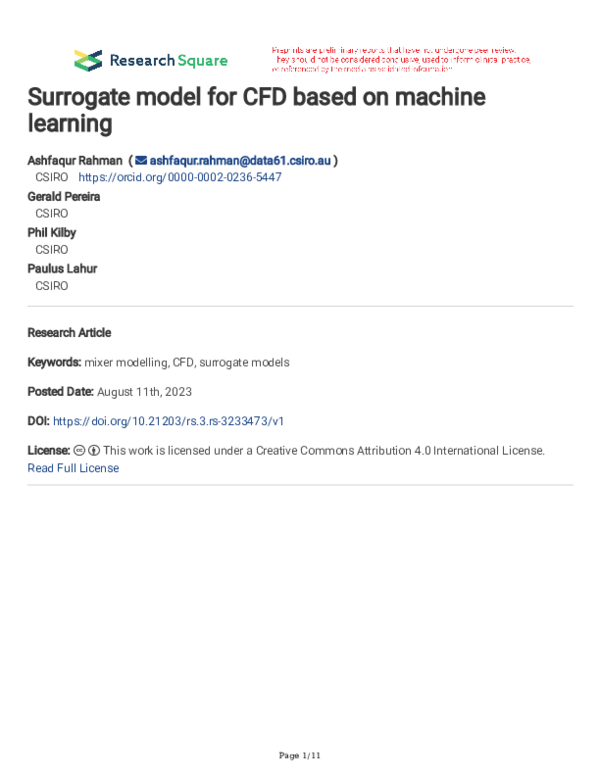 (PDF) Surrogate model for CFD based on machine learning