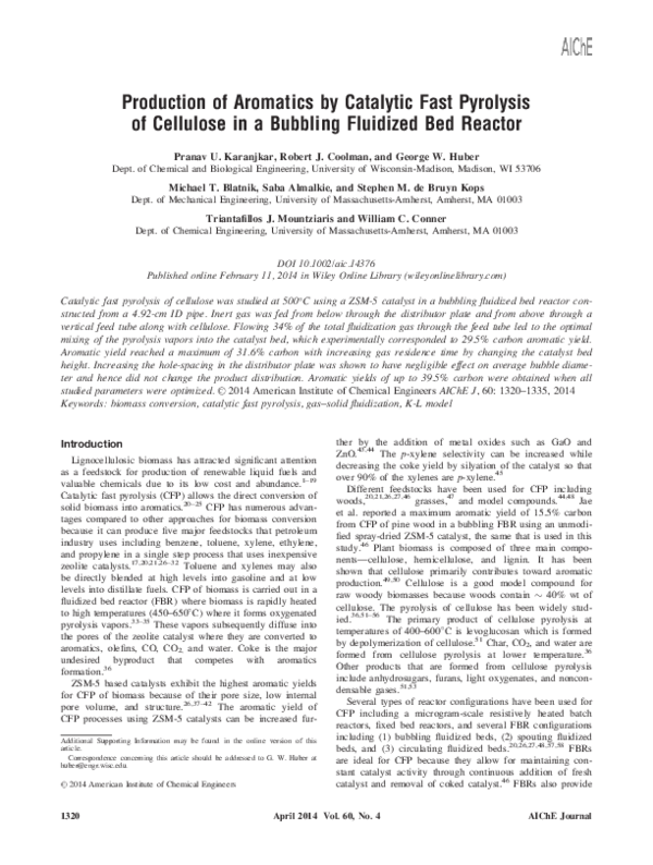 (PDF) Production of aromatics by catalytic fast pyrolysis of cellulose ...