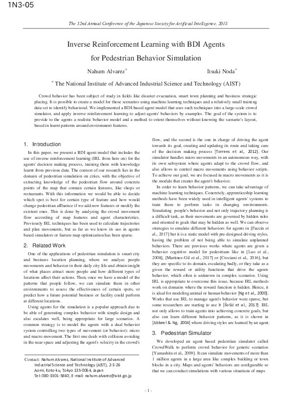 (PDF) Inverse Reinforcement Learning with BDI Agents for Pedestrian Behavior Simulation