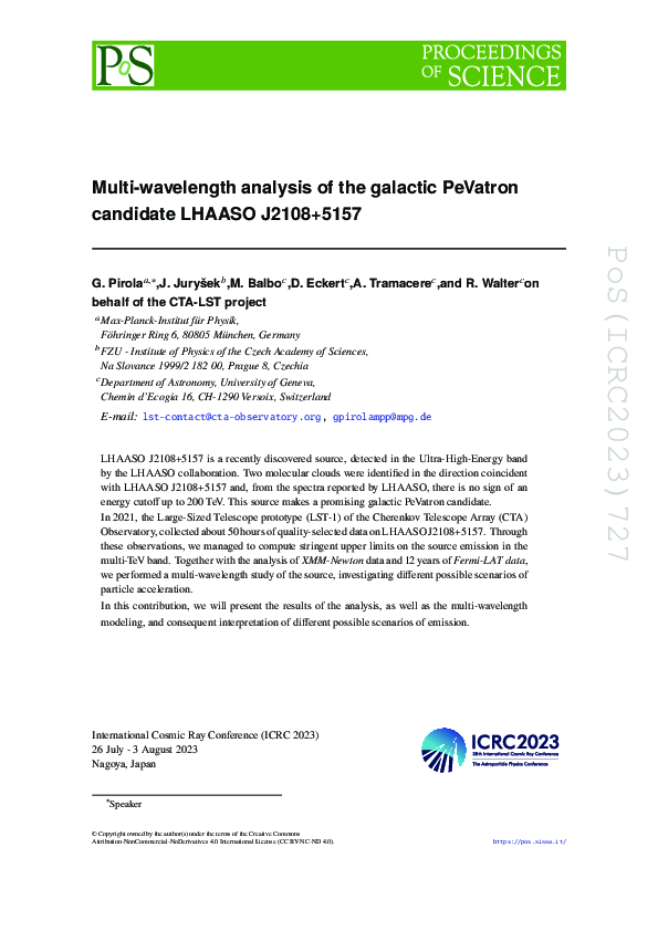 (PDF) Multi-wavelength analysis of the PeVatron candidate LHAASO J2108+5157