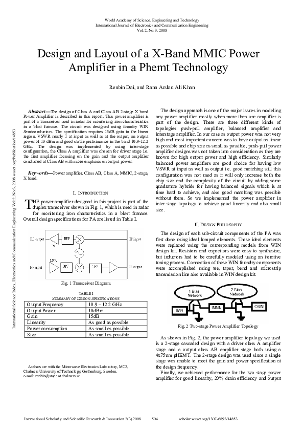 (PDF) Design And Layout Of A X-Band Mmic Power Amplifier In A Phemt ...