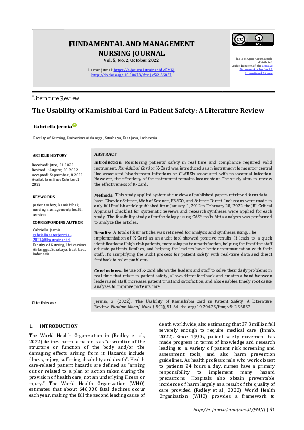 (PDF) The Usability of Kamishibai Card in Patient Safety: A Literature ...