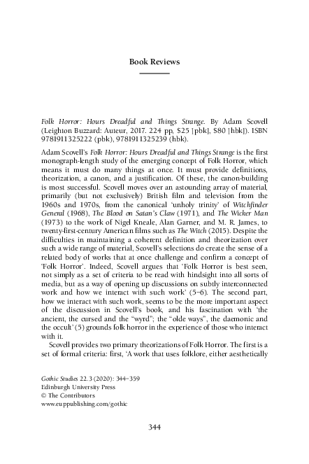 (PDF) Folk Horror: Hours Dreadful and Things Strange. By Adam Scovell