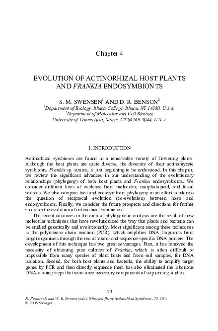 (PDF) Evolution Of Actinorhizal Host Plants And Frankia Endosymbionts