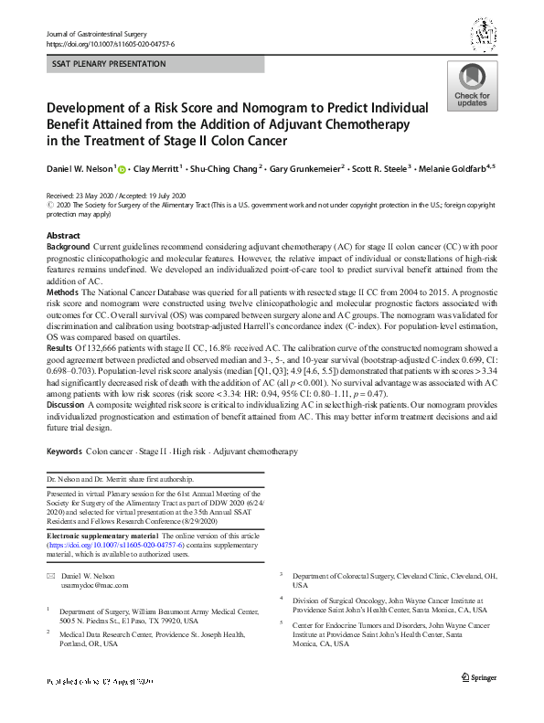 (PDF) Development of a Risk Score and Nomogram to Predict Individual ...