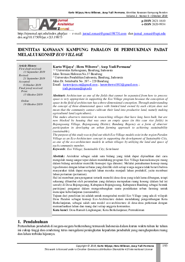 (PDF) IDENTITAS KAWASAN KAMPUNG PARALON DI PERMUKIMAN PADAT MELALUI KONSEP ECOVILLAGE Studi ...