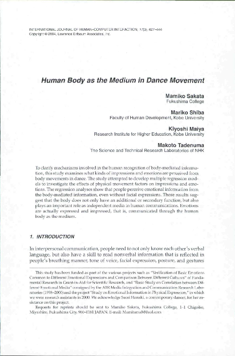 (PDF) Human Body as the Medium in Dance Movement
