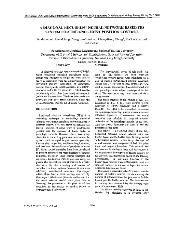 (PDF) A diagonal recurrent neural network based FES system for the knee joint position control