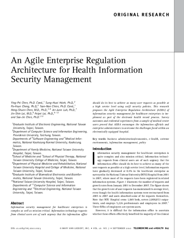 (PDF) An Agile Enterprise Regulation Architecture for Health ...