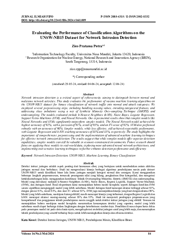 Pdf Evaluating The Performance Of Classification Algorithms On The Unsw Nb15 Dataset For