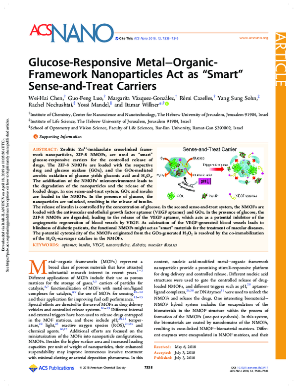 (PDF) Glucose-Responsive Metal-Organic-Framework Nanoparticles Act as ...