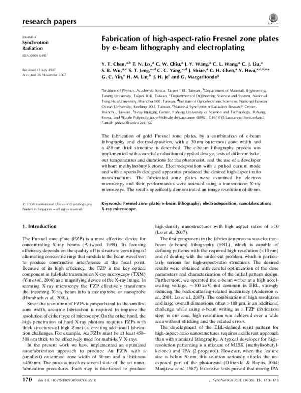 (PDF) Fabrication of high-aspect-ratio Fresnel zone plates by e-beam ...