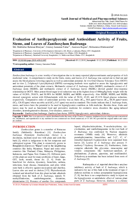 (PDF) Evaluation of Antihyperglycemic and Antioxidant Activity of ...