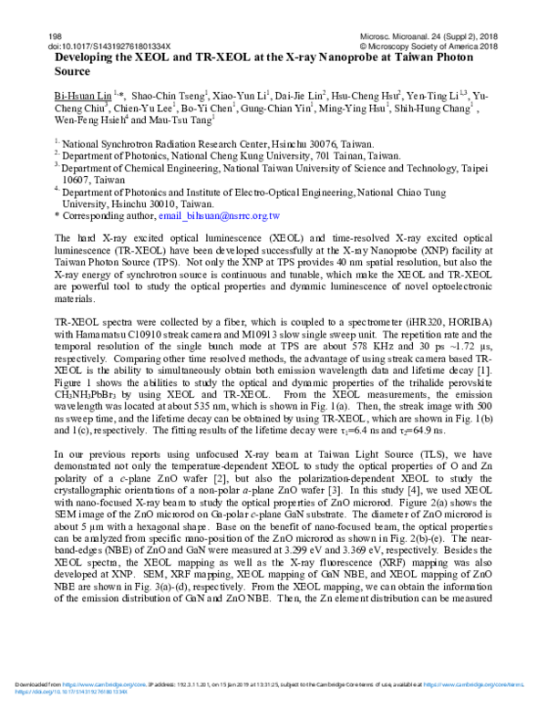 (PDF) Developing the XEOL and TR-XEOL at the X-ray Nanoprobe at Taiwan ...