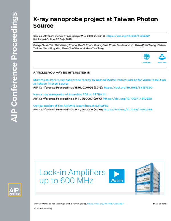 (PDF) X-ray nanoprobe project at Taiwan Photon Source