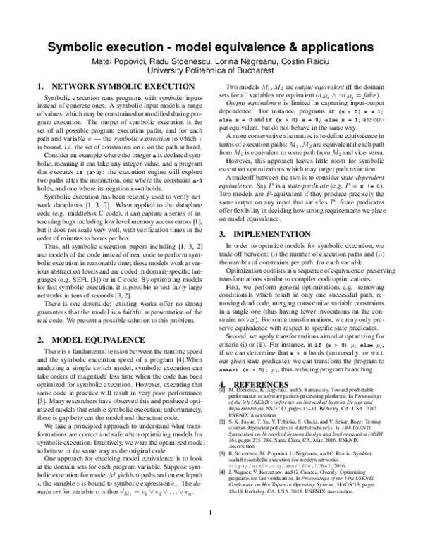 Pdf Symbolic Execution Model Equivalence And Applications