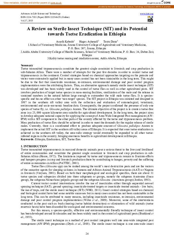 (PDF) A Review on Sterile Insect Technique (SIT) and its Potential ...
