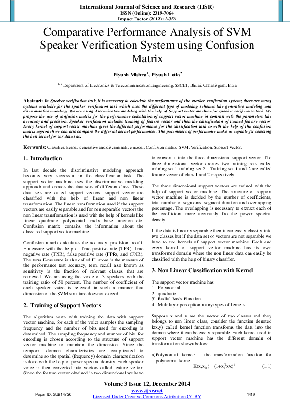 (PDF) Comparative Performance Analysis of SVM Speaker Verification System using Confusion Matrix