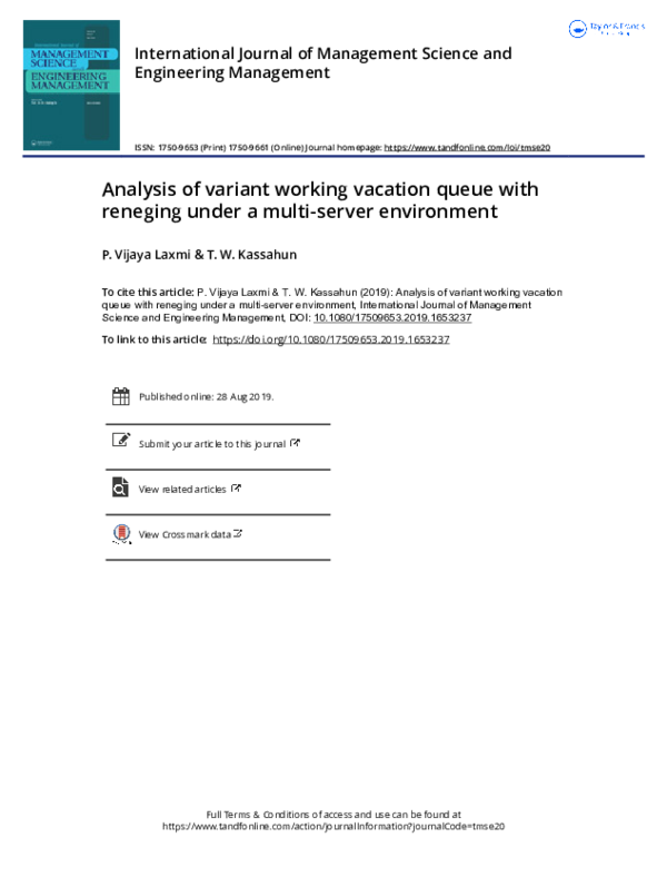 (PDF) Analysis of variant working vacation queue with reneging under a multi-server environment