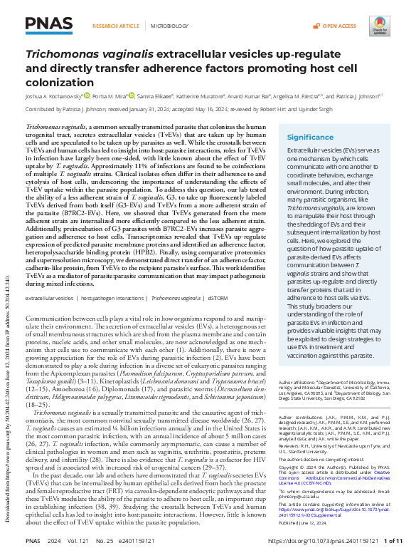 (PDF) Trichomonas vaginalis extracellular vesicles up-regulate and ...