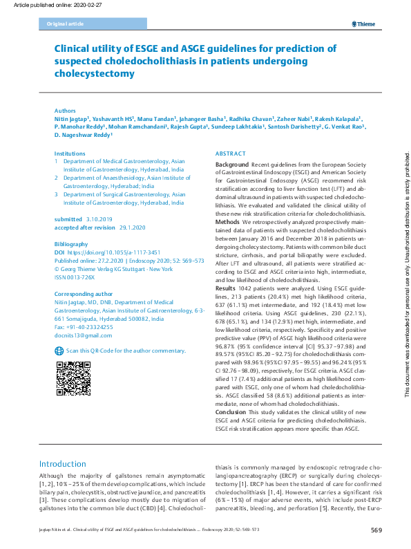 (PDF) Clinical utility of ESGE and ASGE guidelines for prediction of ...